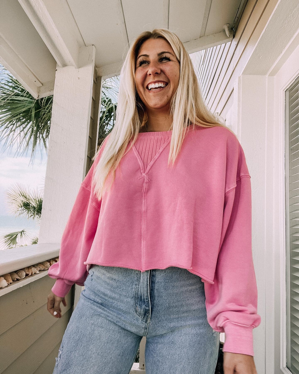 Mandy Sweatshirt Top- Pink | Dressed By Ness Boutique