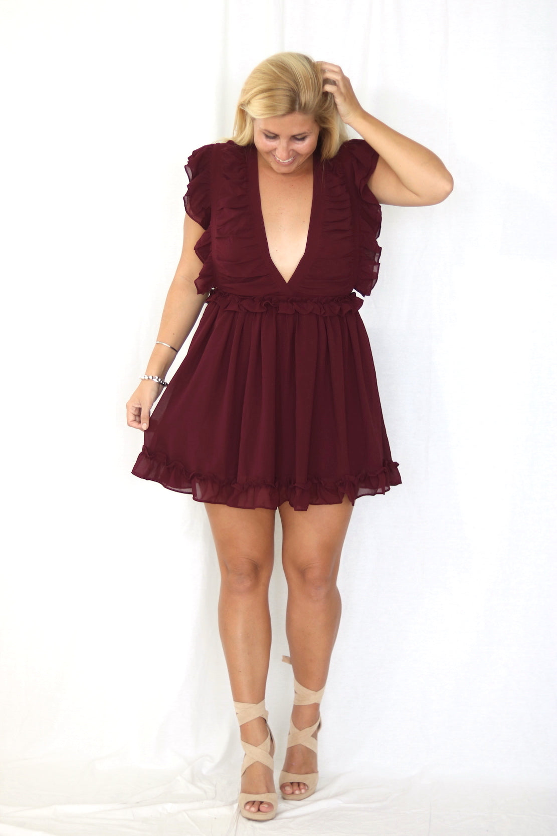 Burgundy Ruffle Dress | Dressed By Ness Boutique